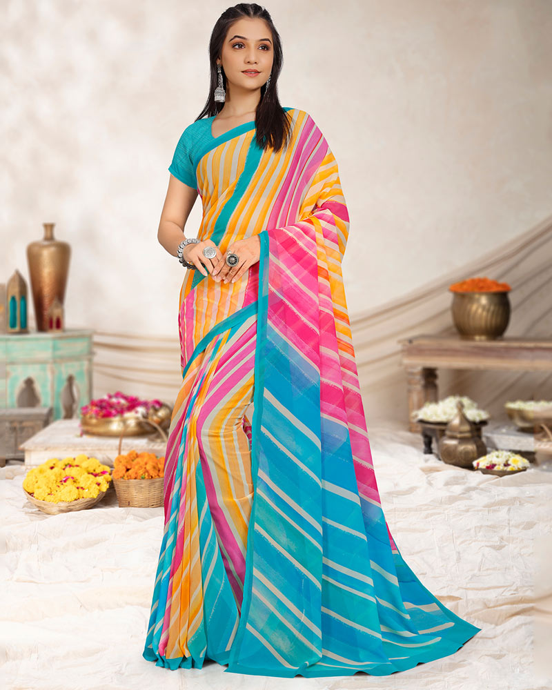 Vishal Prints Dark Turquoise Blue Digital Print Georgette Saree