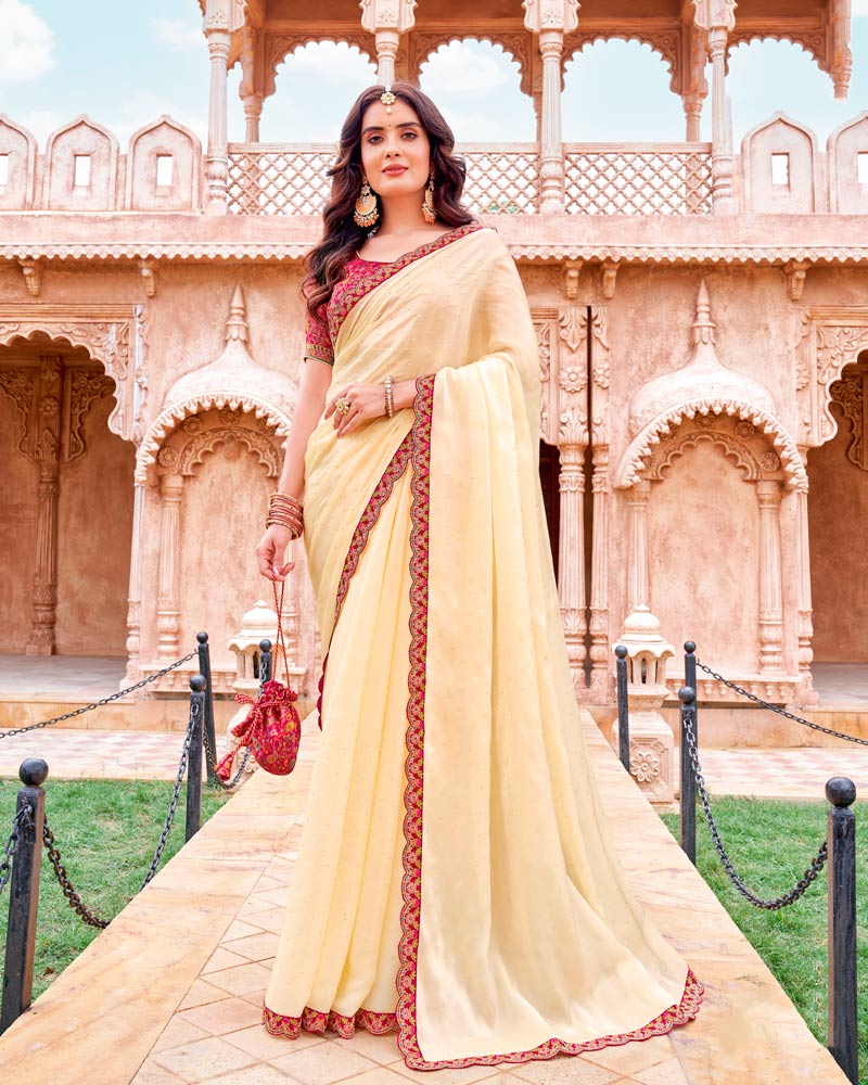 Vishal Prints Champagne Color Designer Organza Saree With Diamond Work