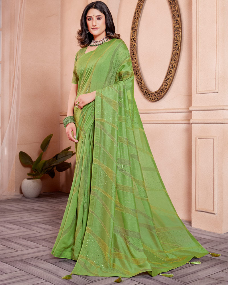 Vishal Prints Olive Green Designer Silk Brasso Saree With Diamond Work