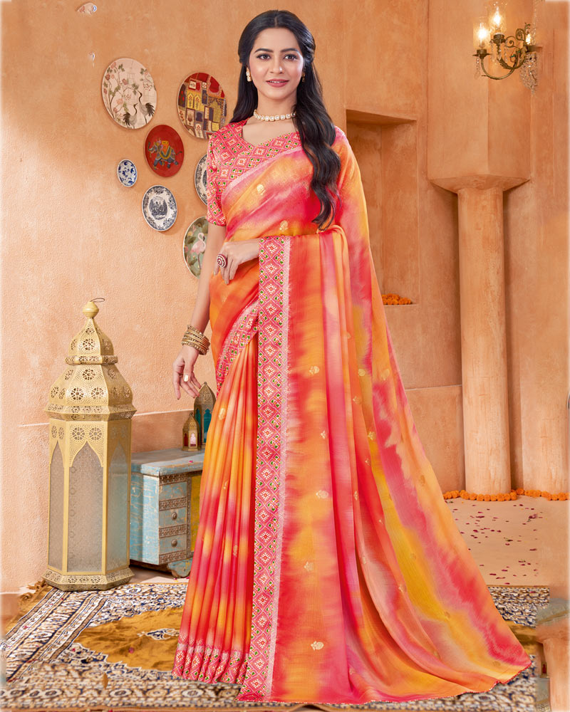 Vishal Prints Coral Digital Print Chiffon Saree With Foil Print And We