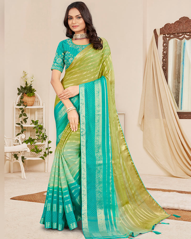 Vishal Prints Light Mehandi Green Designer Georgette Saree With Viscos