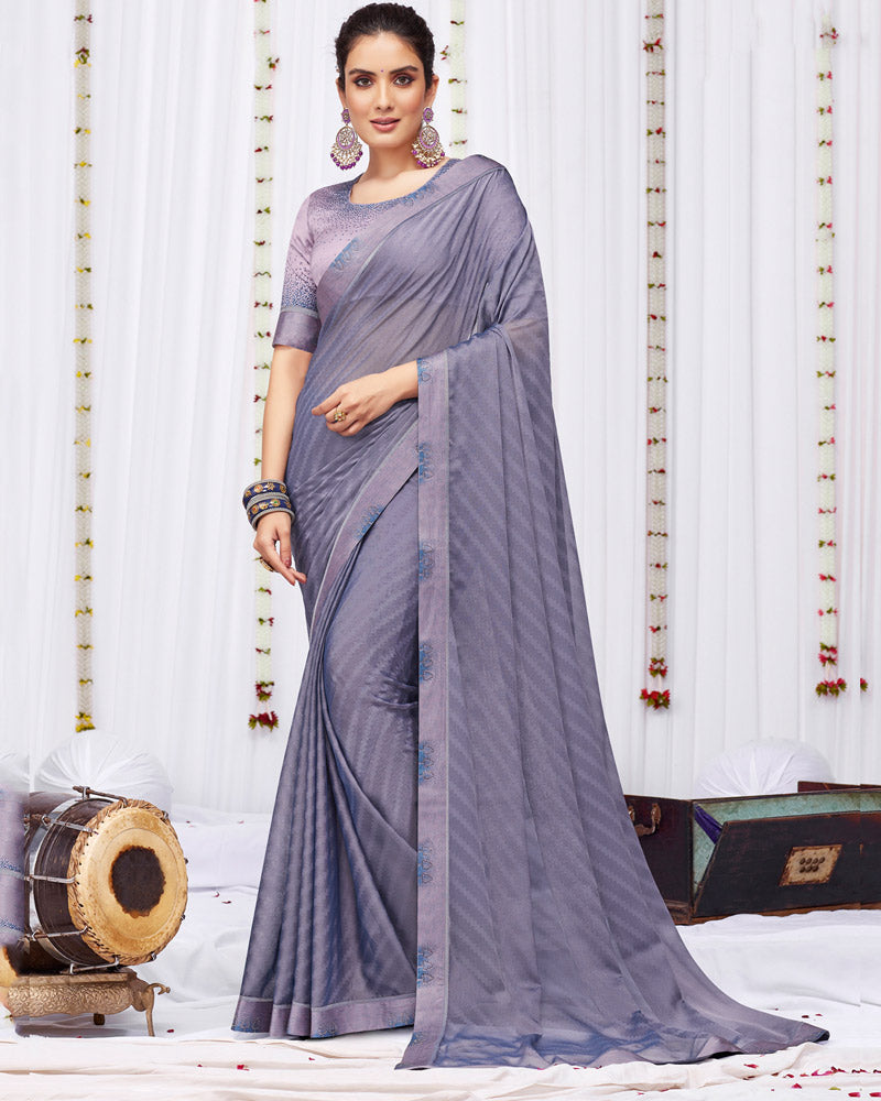 Vishal Prints Cool Grey Fancy Chiffon Designer Saree With Fancy Satin
