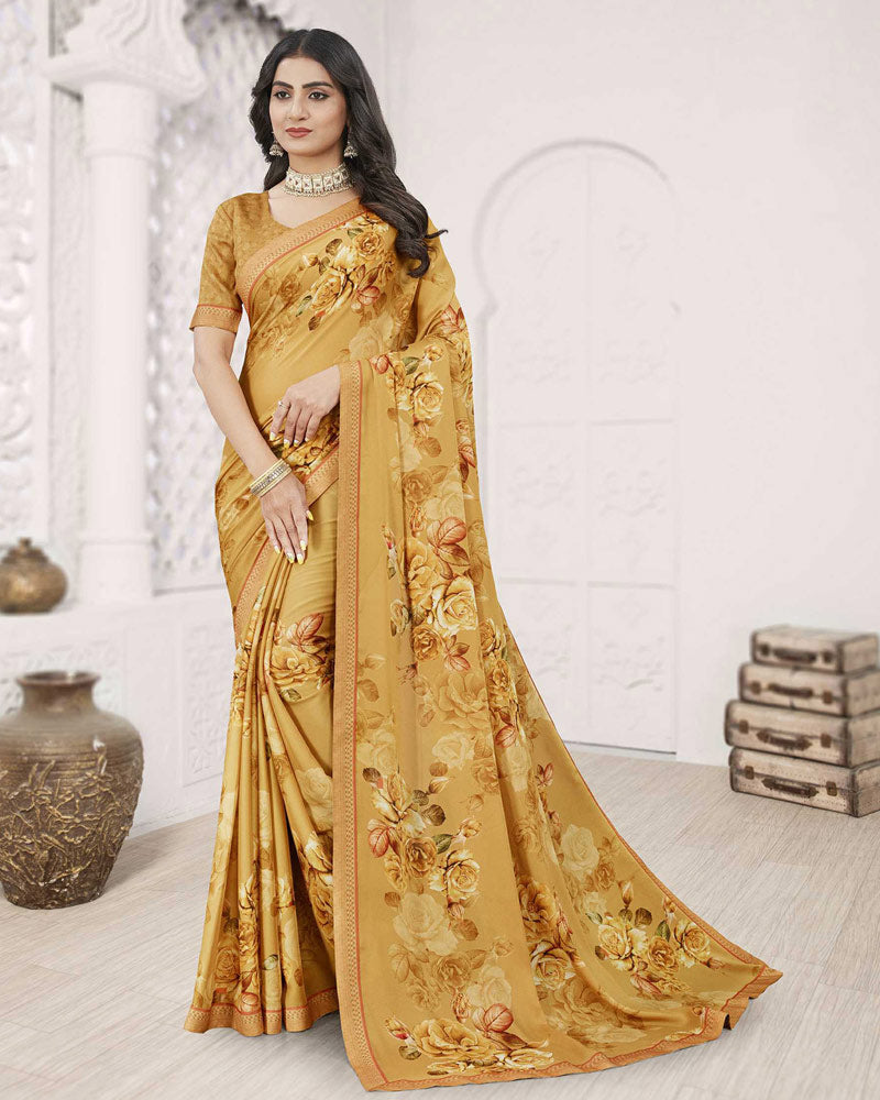 Vishal Prints Mustard Digital Print Criva Crepe Saree With Fancy Print